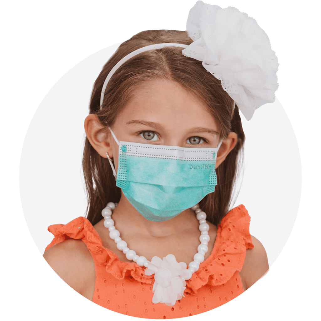 Kids, Green, ASTM Level 3 Disposable Mask with White Earloops, (Box of ...